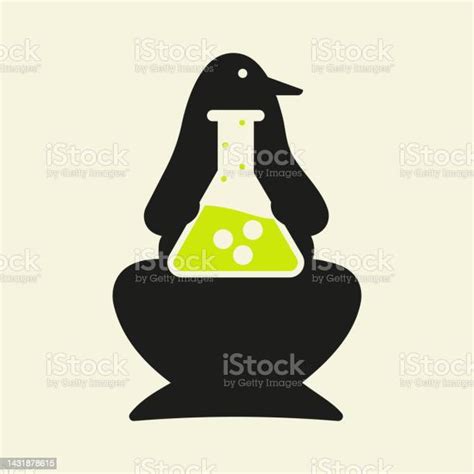 펭귄 실험실 로고 부정적인 공간 개념 벡터 템플릿 펭귄 홀딩 랩 심볼 0명에 대한 스톡 벡터 아트 및 기타 이미지 0명
