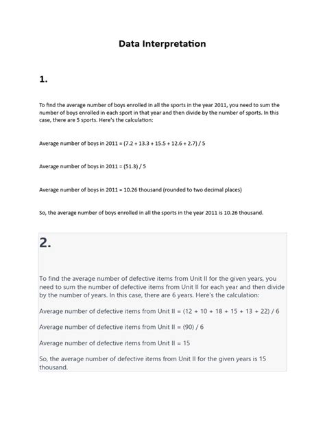 Data Interpretation Answer Pdf Numbers Percentage