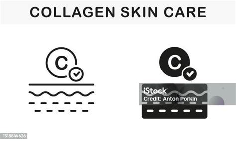 피부과 스킨케어 치료 및 콜라겐 기호 수집 건강한 피부를 위한 콜라겐 라인과 실루엣 블랙 아이콘 세트 보습 피부 보호 픽토그램 격리된 벡터 그림 0명에 대한 스톡 벡터 아트