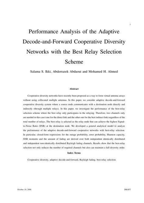 pdf performance analysis of adaptive decode and forward cooperative