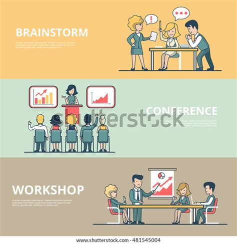 Linear Flat Businesspeople Workshop Analytic Conference Stock Vector