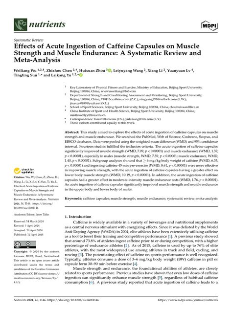 Effects Of Acute Ingestion Of Caffeine Capsules On Muscle Pdf Systematic Review Caffeine
