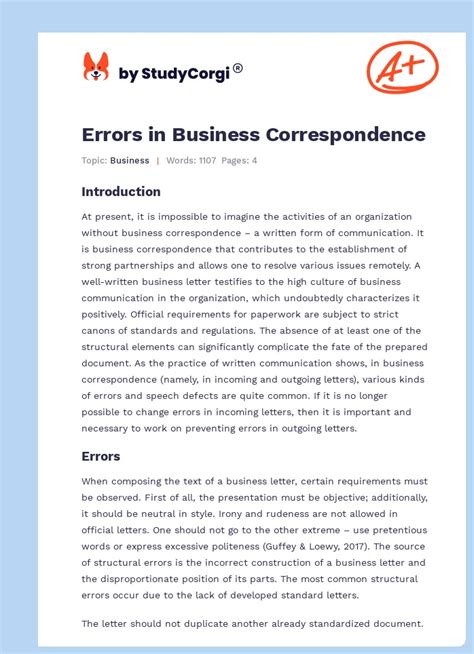 Errors In Business Correspondence Free Essay Example