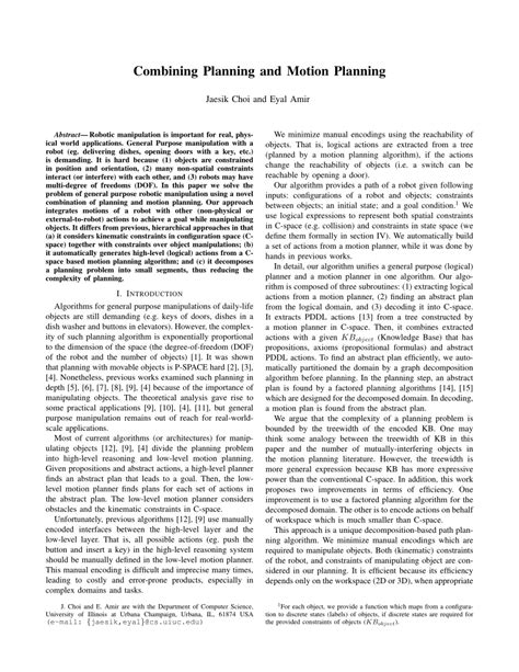 Pdf Combining Planning And Motion Planning