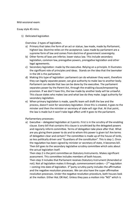 Summative Structure Mid Sessional Exam Essay Style 45 Mins Deliciated Legislation Overview 2