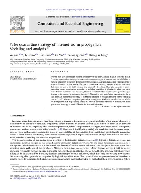 Pdf Pulse Quarantine Strategy Of Internet Worm Propagation Modeling
