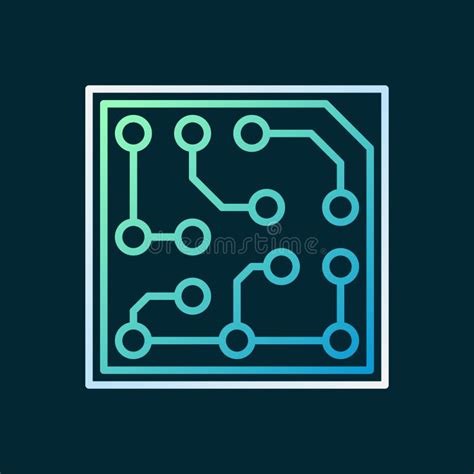 Circuit Board Brain Blue Vector Outline Icon On Dark Background Stock