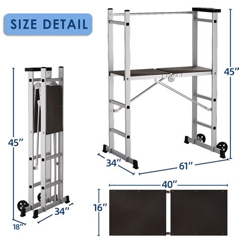 Aparecium 5 Foldable Aluminum Scaffolding Portable Scaffolding Ladder Rolling