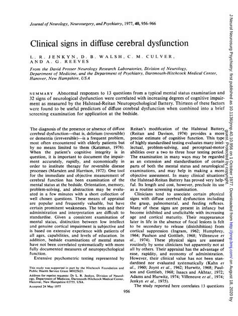 Pdf Clinical Signs In Diffuse Cerebral Dysfunction · Clinical Signs