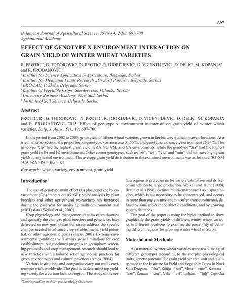 Pdf Effect Of Genotype X Environment Interaction On Grain Yield Of