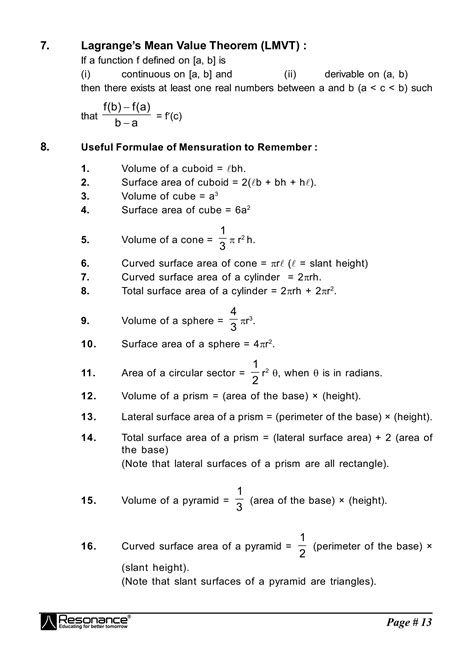 Maths Jee Formulas Pdf