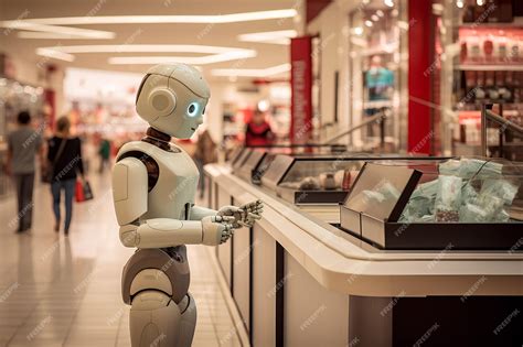 A Robot In Shopping Mall Premium Ai Generated Image