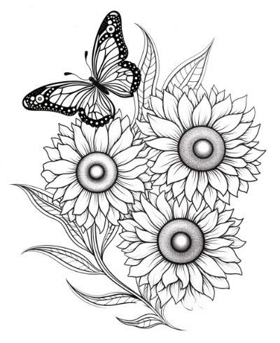 Butterflies And Sunflowers Coloring Book