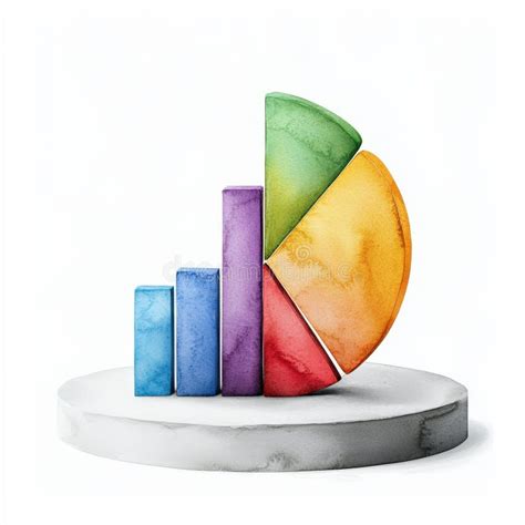 Vibrant Watercolor Graph Illustrating Data Trends With Colorful Bars And A Pie Chart On A Marble