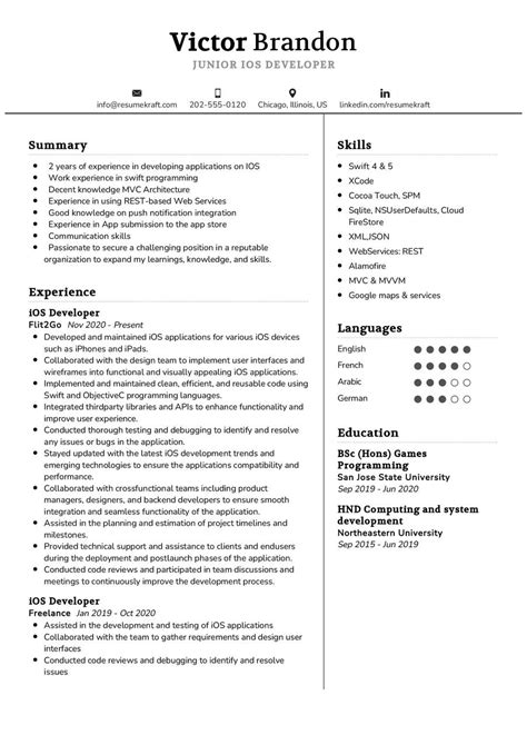 ios developer cv sample in 2025 resumekraft