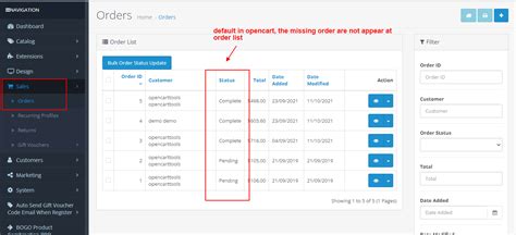 OpenCart Show Missing Orders OpenCart Show Missing Orders