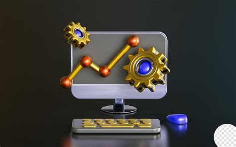 Premium Psd Computer Monitor With Mouse Keyboard Gear Sign On Dark