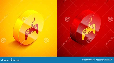 Isometric Gamepad Icon Isolated On Orange And Red Background Game Controller Circle Button