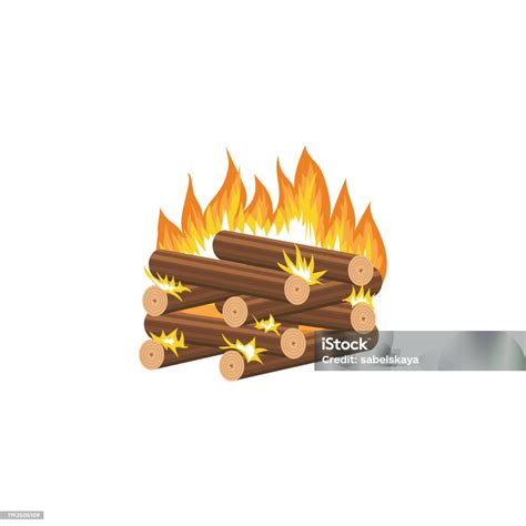 만화 모닥불 깔끔한 사각형 모양에 쌓여 불타는 나무 조각으로 적층 장작의 통나무 오두막 방법 불에 대한 스톡 벡터 아트 및 기타 이미지 Istock