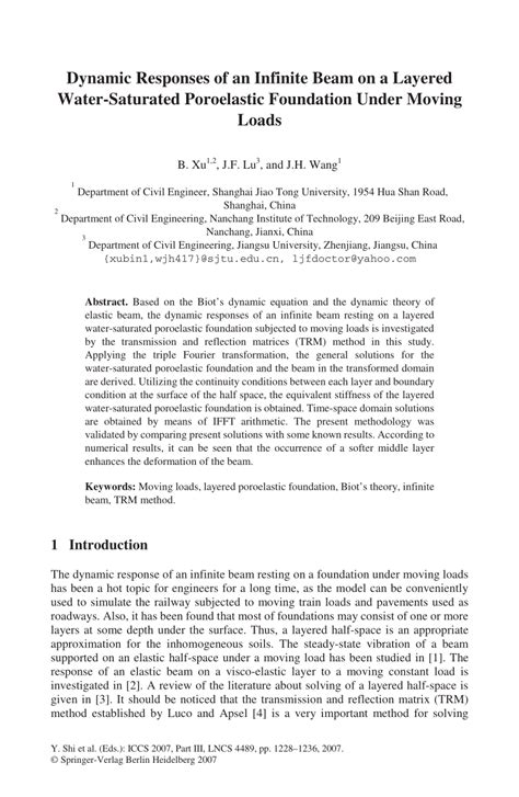 Pdf Dynamic Responses Of An Infinite Beam On A Layered Water Saturated Poroelastic Foundation