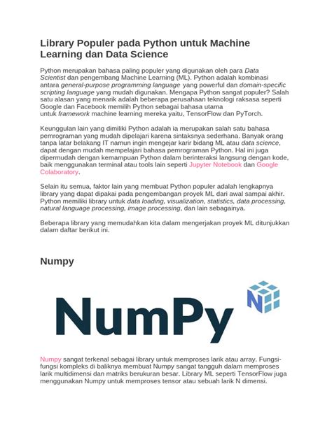 Library Populer Pada Python Untuk Ml Dan Data Science Pdf