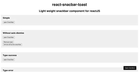 React Snackbar Toast Examples Codesandbox