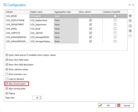 exporting a data table form field to an excel spreadsheet