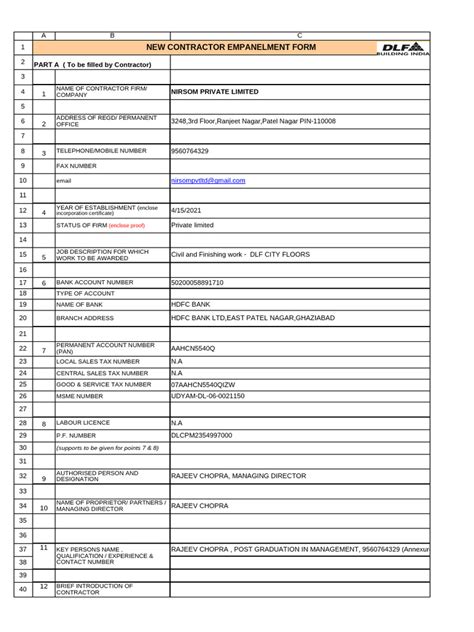 Contractor Empanelment Form Camellias Pdf