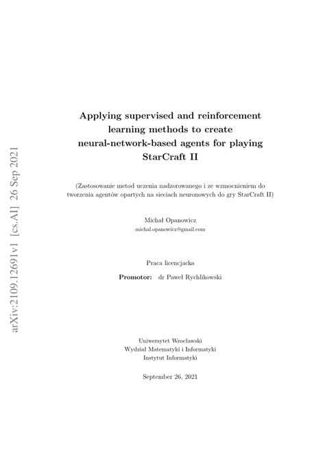 Pdf Applying Supervised And Reinforcement Learning Methods To Create Neural Network Based