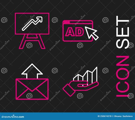 Set Line Pie Chart Infographic Mail And E Mail Advertising And Board With Icon Vector Stock