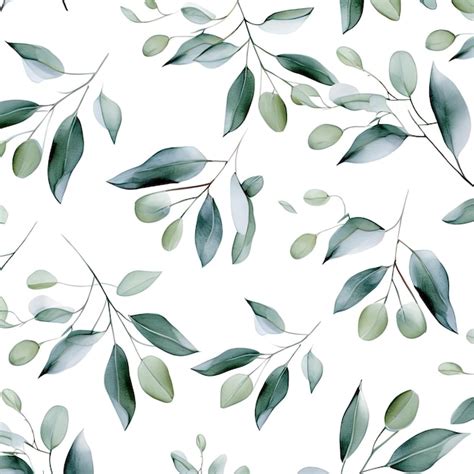 Premium Photo Eucalyptus Leaf On White Background Seamless Pattern In