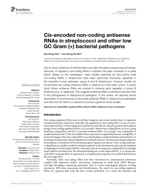 Pdf Cis Encoded Non Coding Antisense Rnas In Streptococci And Other