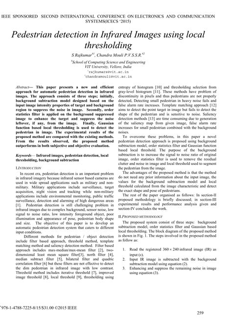 Pdf Pedestrian Detection In Infrared Images Using Local Thresholding