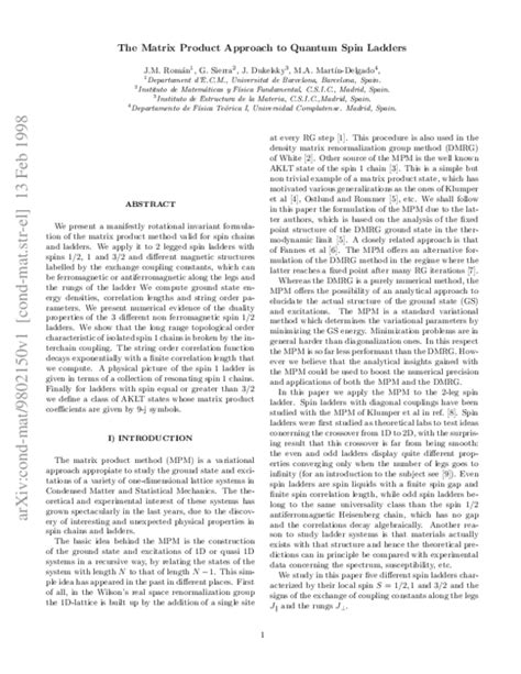 Pdf The Matrix Product Approach To Quantum Spin Ladders
