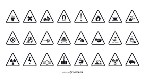 Warning Sign Monochrome Icon Set Vector Download