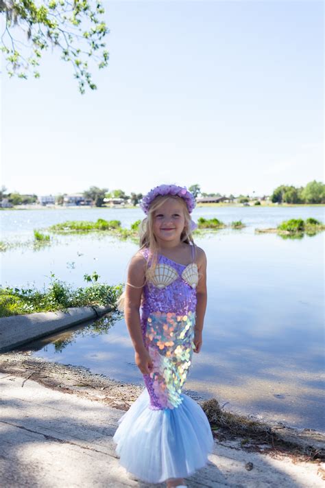 Mermaid Tail Dress For Girls Purple Princess Birthday Outfit Little