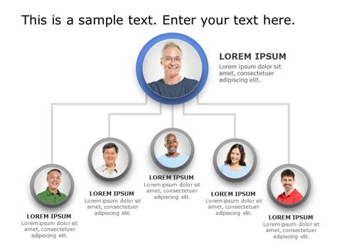 Circular Photo Team Hierarchy In Blue And Gray Presentation Template