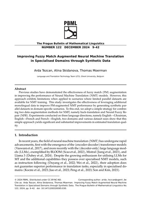 Pdf Improving Fuzzy Match Augmented Neural Machine Translation In Specialised Domains Through