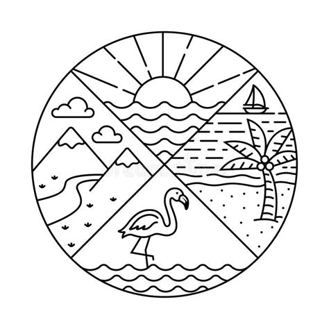 Natural Landscape In Circle Frame Illustration Vector Stock Vector Illustration Of Life Beach