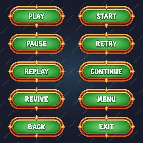 Premium Vector Set Of Green Game Buttons For Mobile Games With