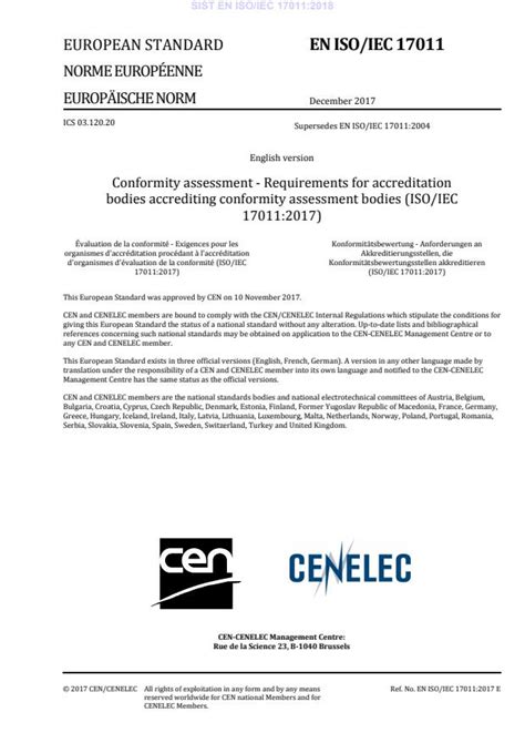 En Iso Iec 17011 2017 Conformity Assessment Requirements For Accreditation Bodies Accrediting