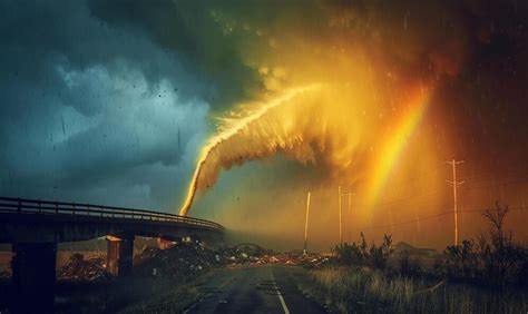 Engineered Risk Tornado Over A Bridge Premium Ai Generated Image