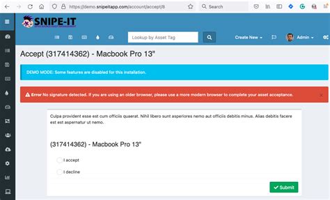 No Signature Detected Error When Accepting Assets Issue Snipe Snipe It GitHub