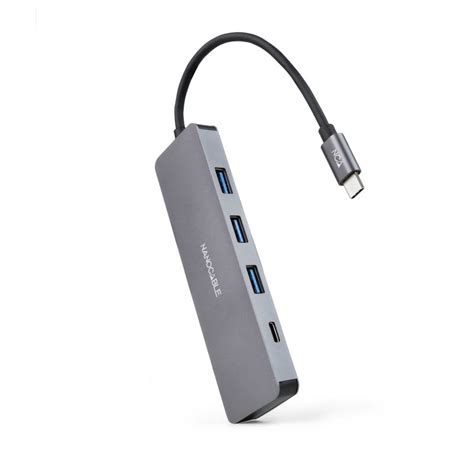 Nanocable Hub USB C para Portas USB H e Porta USB C H Alumínio cm Cinzento