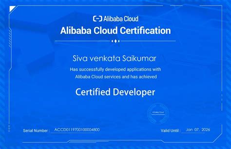 Alibabacloud Certification Developer Saikumar Thadisetti
