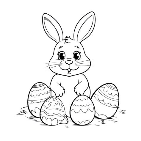 Imprimir Gratis Dibujos Para Colorear De Conejos De Pascua Con Huevos