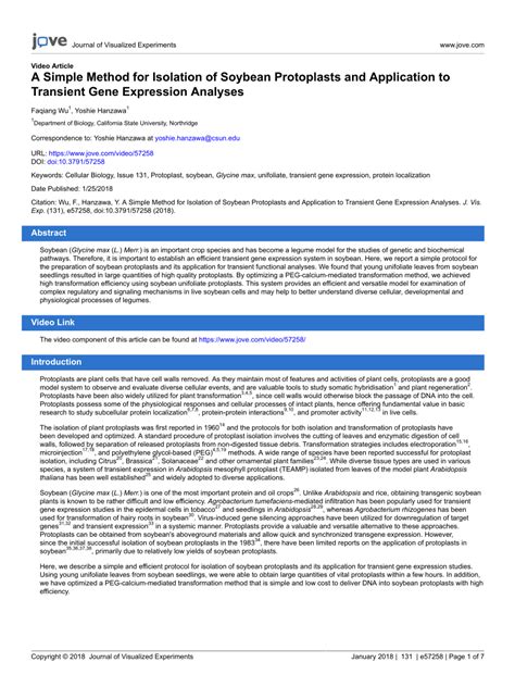 Pdf A Simple Method For Isolation Of Soybean Protoplasts And Application To Transient Gene