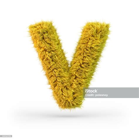 대문자 V 대문자 노란색 솜털과 모피 글꼴입니다 3d 3차원 형태에 대한 스톡 사진 및 기타 이미지 3차원 형태 개념 꼬리 Istock