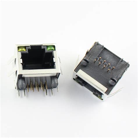 50pcs Rj45 8p8c 8 Pin Shielded Pcb Mount Network Socket Connector With Led Ebay