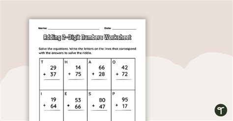 Adding 2 Digit Numbers Worksheet Teach Starter Worksheets Library